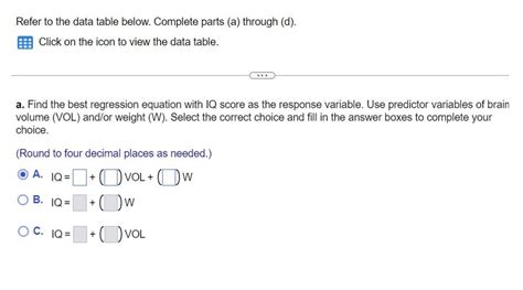 solved refer to the data table below complete parts a