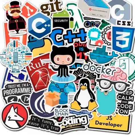 Kit 50 Adesivos Programador Hacker Geek Code Html Linux Js Shopee Brasil