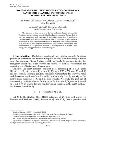 Pdf Nonparametric Likelihood Ratio Confidence Bands For Quantile