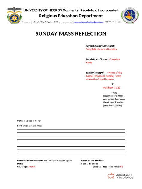 Sunday Gospel Reflection Format Pdf