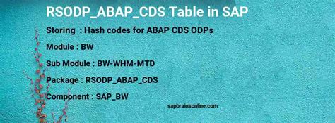 Rsodp Abap Cds Sap Table For Hash Codes For Abap Cds Odps