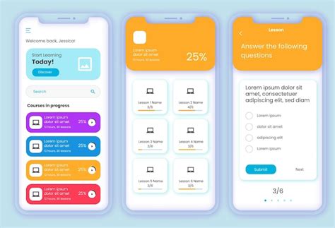 Premium Vector Colorful User Interface Design For E Learning Mobile Application Vector