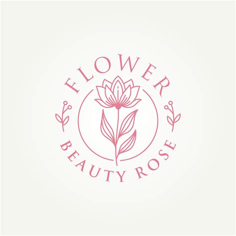 Minimalist Beauty Rose Flower And Botanical Leaf Branch Line Art Label Logo Badge Illustration