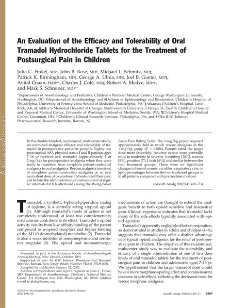 Pdf An Evaluation Of The Efficacy And Tolerability Of Oral Tramadol Hydrochloride Tablets For