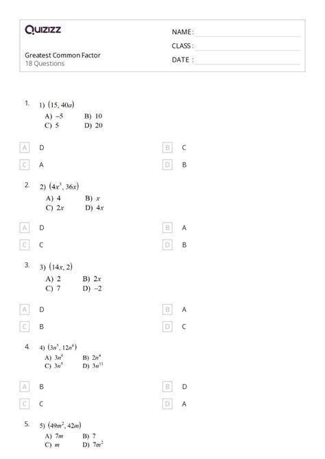 50 Greatest Common Factor Worksheets For 7th Grade On Quizizz Worksheets Library