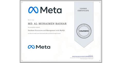 md al muhaimen bashar on linkedin completion certificate for database