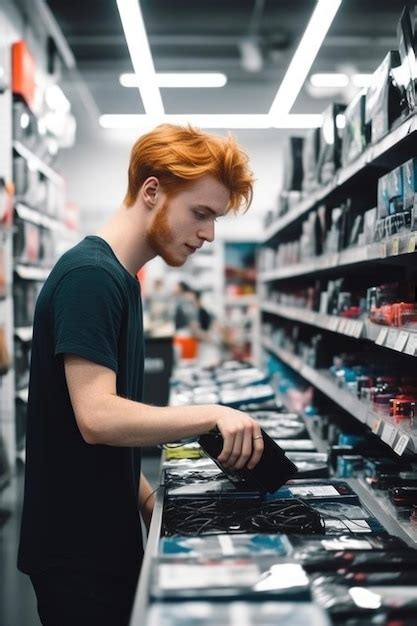Premium Ai Image Shot Of A Young Man Browsing Through The Products At
