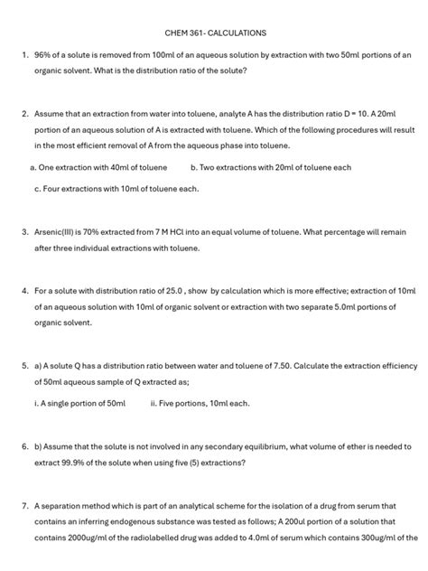 Chem 361 Compiled Calculations Pdf Acid Chemical Compounds