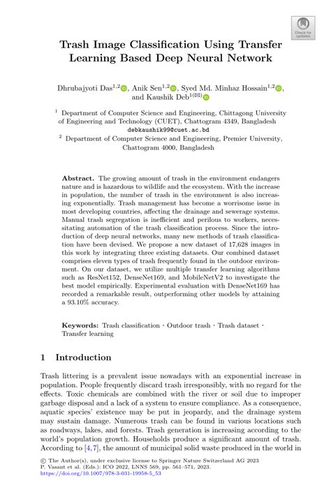 pdf trash image classification using transfer learning based deep