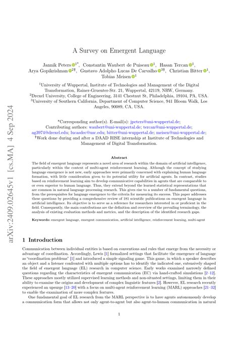 Pdf A Survey On Emergent Language