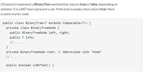 solved 10 points implement a binary tree method that
