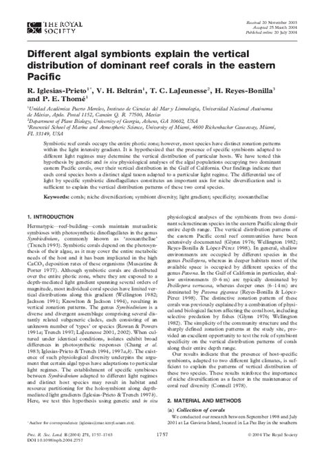 Pdf Different Algal Symbionts Explain The Vertical Distribution Of Dominant Reef Corals In The