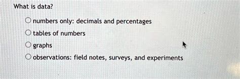 Solved What Is Data Numbers Only Decimals And Percentages Tables