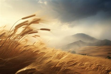A Wheat Field Waving In The Wind Field Background Premium Ai