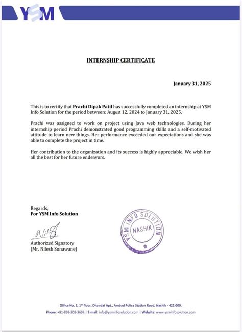 Javadeveloper Internship Learning Ysminfosolution Prachi Patil