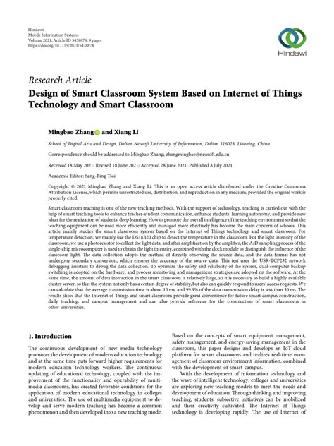 Pdf Design Of Smart Classroom System Based On Internet Of Things Technology And Smart Classroom
