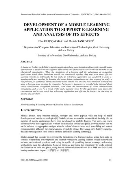 Development Of A Mobile Learning Application To Support E Learning And Analysis Of Its Effects
