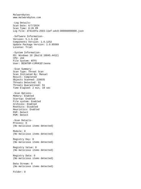 Malwarebytes Scan Report 2024 06 07 192629 Pdf Windows Registry Operating System Technology