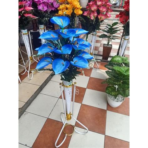 Jual Bunga Anthurium Lilly Calla Lilly Aron Panda Artificial 18 Kuntum Dengan Pot Standing