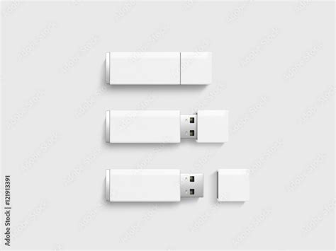 Blank White Usb Drive Design Mock Up Set D Rendering Clipping Path Clear Plastic Flash Disk