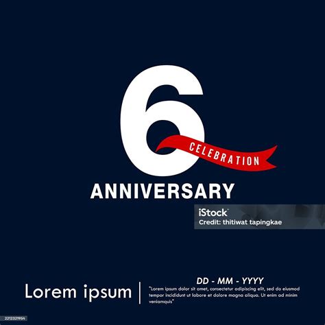 창립 6주년 기념 엠블럼 진한 파란색 배경에 빨간 리본으로 격리 된 우아한 기념일 로고 웹 전단지 포스터 초대 카드 인사말