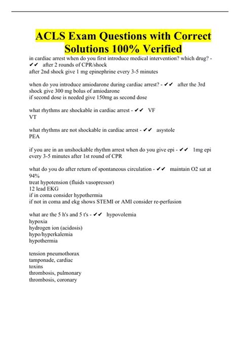 Acls Exam Questions With Correct Solutions 100 Verified Acls Stuvia Us