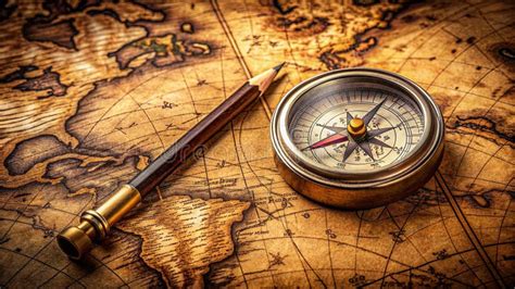 A Worn Compass On A Vintage Map A Symbol Of Exploration And Strategic