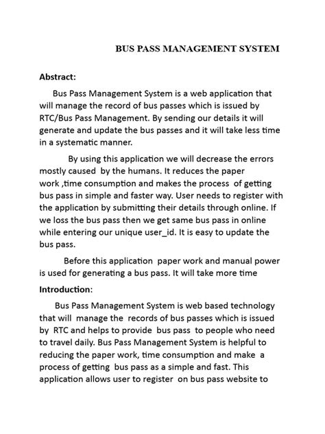 Bus Pass Management System 1 Pdf