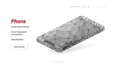 아이소메트릭 스마트폰 또는 휴대폰 흰색 배경에 격리 된 낮은 폴리 와이어 프레임 기술의 개념 전화를 모의 파티클은 기하학적 실루엣으로 연결됩니다 다각형 휴대 전화 기하