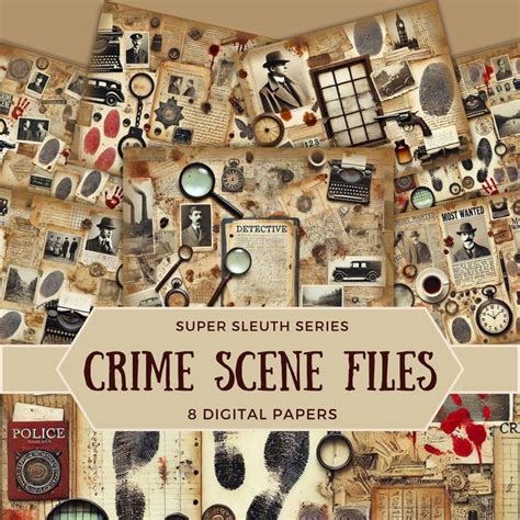 Crime Scene Junk Journal Vintage Detective Digital Papers True Crime