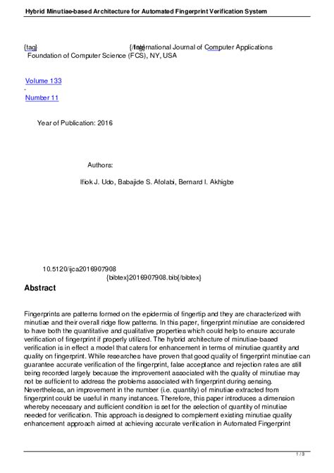 Pdf Hybrid Minutiae Based Architecture For Automated Fingerprint