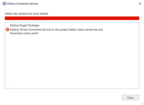 Adding OData Connected Service To The Project Failed Value Cannot Be Null Issue OData