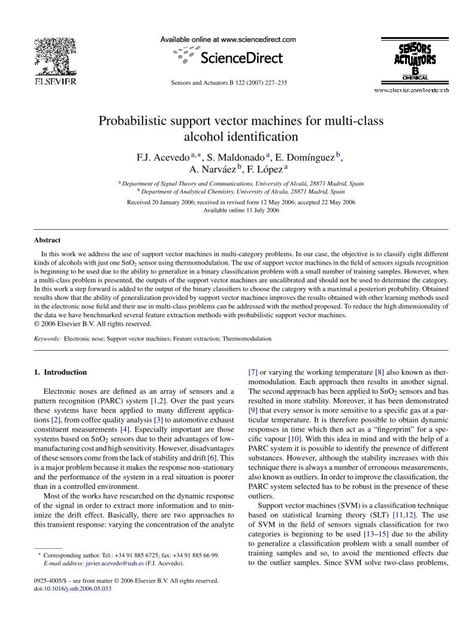 Pdf Probabilistic Support Vector Machines For Multi Class Alcohol