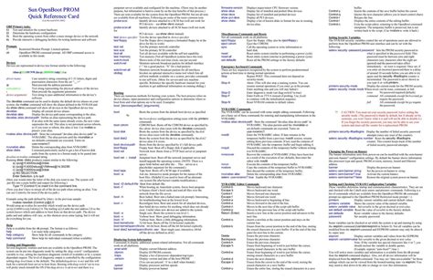 Sun Openboot Prom Quick Reference Card