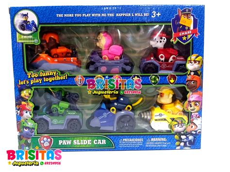 Set Paw Patrol Slider Car 6 Personajes Juguetería Brisitas