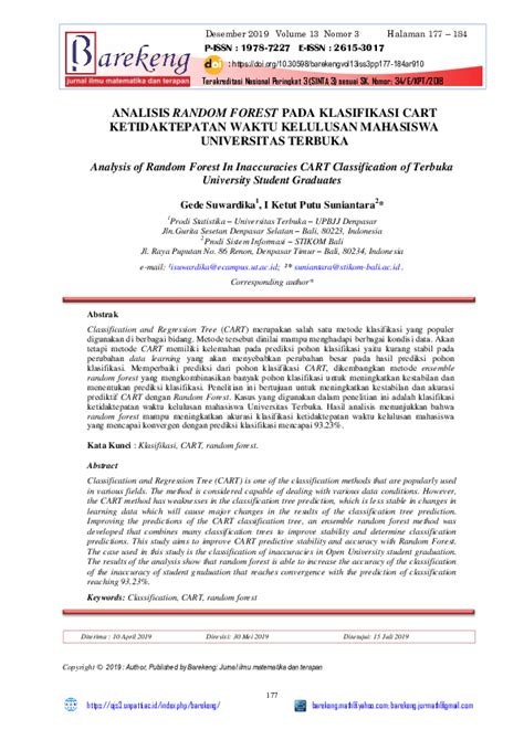 Pdf Analisis Random Forest Pada Klasifikasi Cart Ketidaktepatan Waktu Kelulusan Mahasiswa