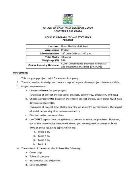 Ccc1233 Project Instruction Pdf Statistics Citation