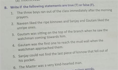 Write If The Following Statements Are True T Or False F Filo