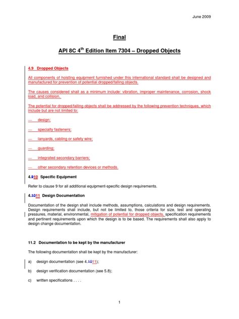Api 8c 4th Edition Item 7304 Dropped Objects Pdf Specification Technical Standard