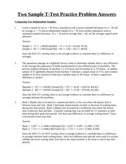 Two Sample T Test Practice Problems Answers Assignment Two Sample T Test Practice Problem