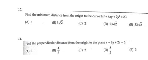 solved find the minimum distance from the origin to the