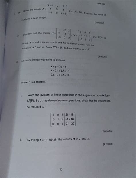 given the matrix a k 1 2 2 1 5 1 1 0 k 2 bmatrix and a 80 evaluate the value of k where k