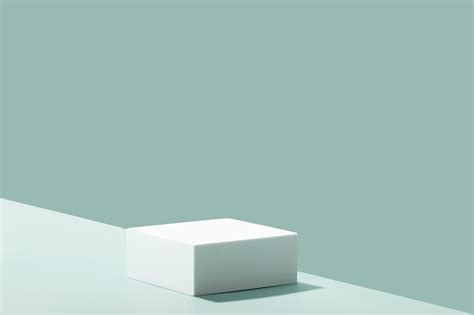 파란색 배경에 추상적 인 빈 흰색 연단 제품 프리젠 테이션을위한 모의 스탠드 3d 렌더링 최소 개념 연단에 대한 스톡 사진 및