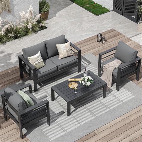 Aecojoy 7 Pieces Full Metal Frame Patio Furniture Sets Modern Deck