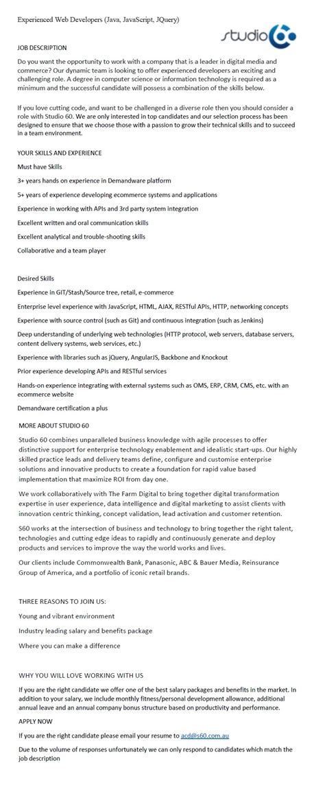 experienced web developers java javascript jquery