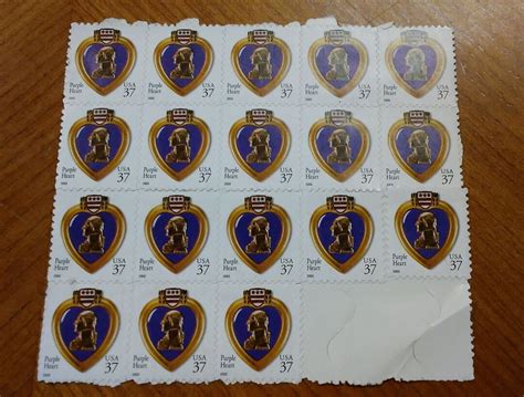 Purple Heart 37 Cent Stamps Partial Sheet Of 18 Unused Collectible Etsy