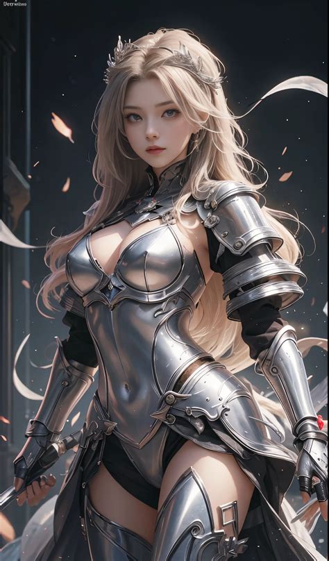 손에 칼과 칼을 들고 갑옷을 입은 여자 Seaart Ai