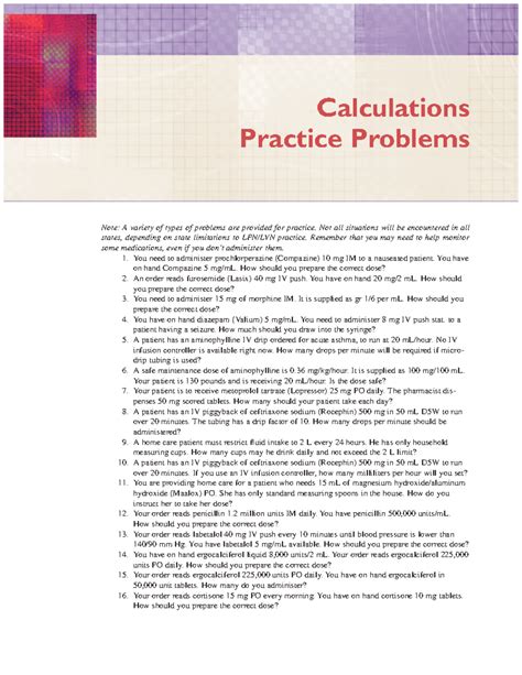 Dosage Calculation Practice And Answers Calculations Practice Problems Note A Variety Of