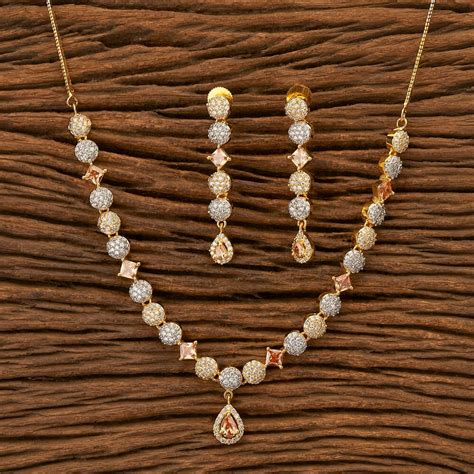 Brass Cz 2 Tone Classic Necklace Set 401270 At Rs 745set In Mumbai