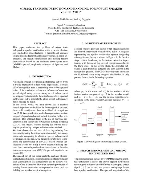 Pdf Missing Features Detection And Handling For Robust Speaker Verification”